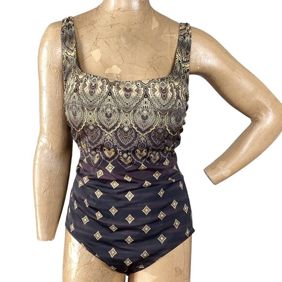 Longitude | Swim | Longitude One Piece Swimsuit Sz 4 Black Gold Boho ...